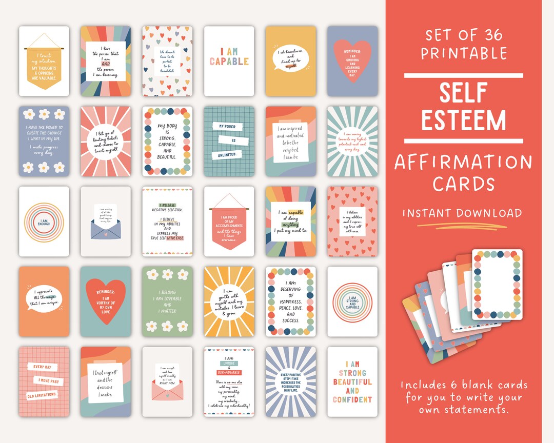 Self Esteem Flash Cards Printable Affirmation Deck Self - Etsy