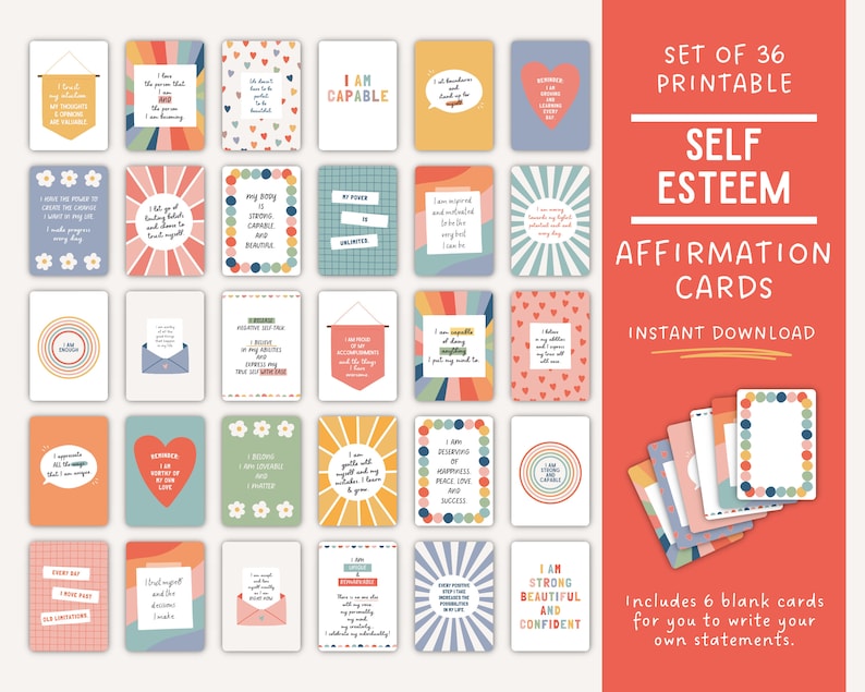 Self Esteem Flash Cards Printable Affirmation Deck Self Confidence ...