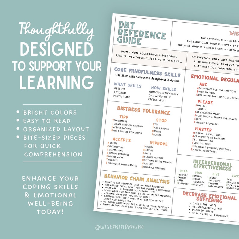 DBT Skills Cheat Sheet Dialectical Behavior Therapy BPD Resources ...