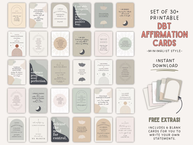 DBT Affirmations Flash Cards Printable Affirmation Deck Daily Positive ...