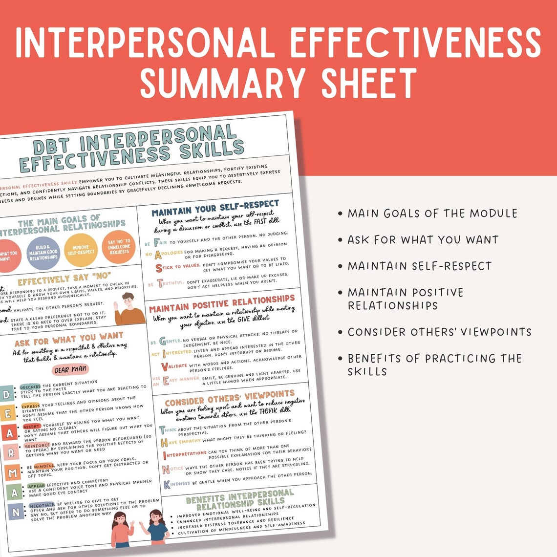 DBT Interpersonal Effectiveness Skills Cheat Sheet Coping Skills ...