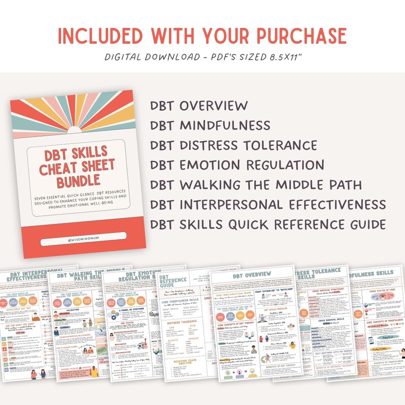 DBT Skills Cheat Sheet Bundle Coping Skills Overview Self Help Mental ...