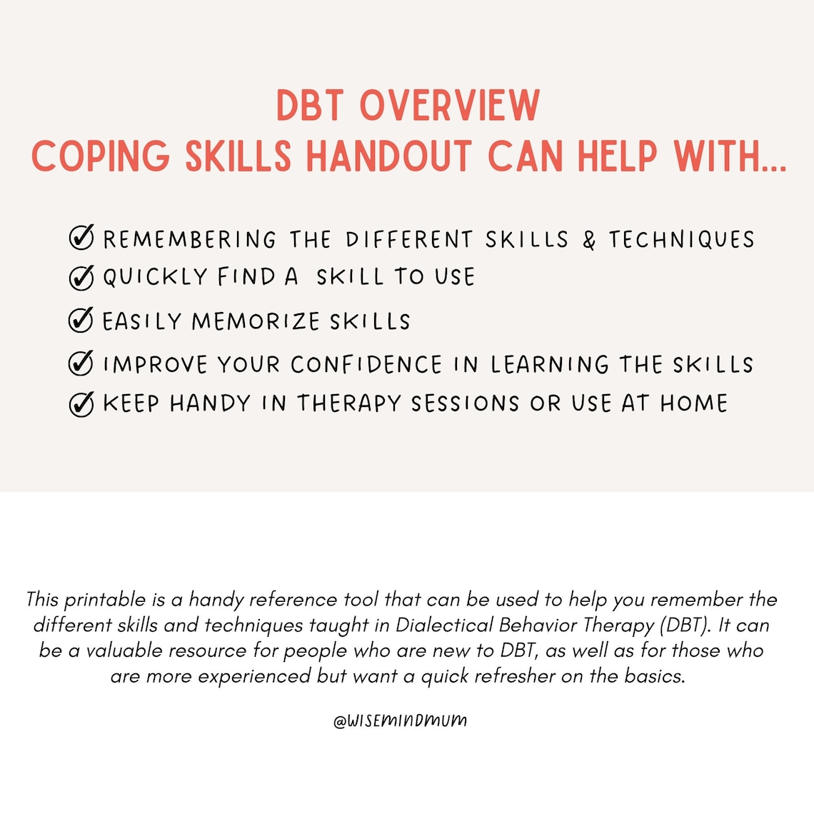 DBT Cheat Sheet DBT Skills Overview Therapy Worksheet Mental Health ...