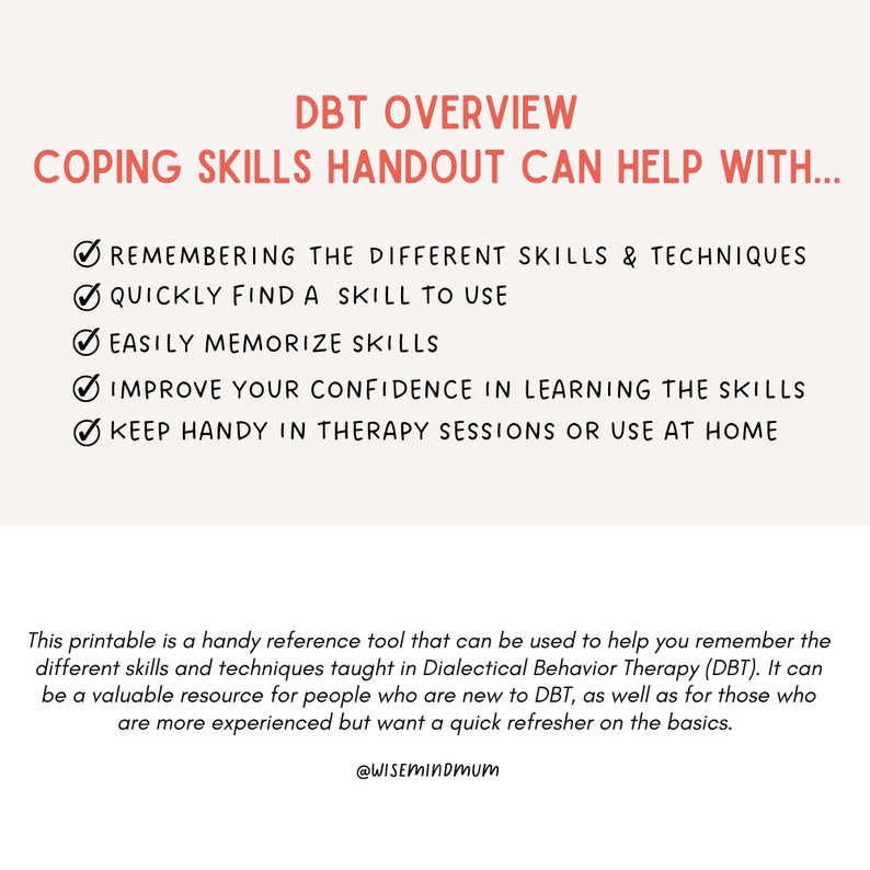 DBT Cheat Sheet DBT Skills Overview Therapy Worksheet Mental Health ...