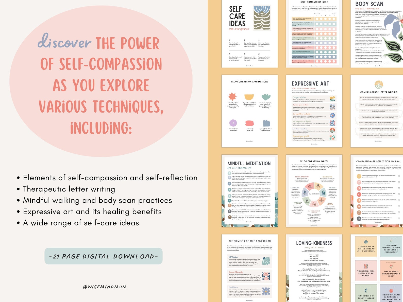 Self Compassion Workbook | Digital Printable | Self Care Journal ...
