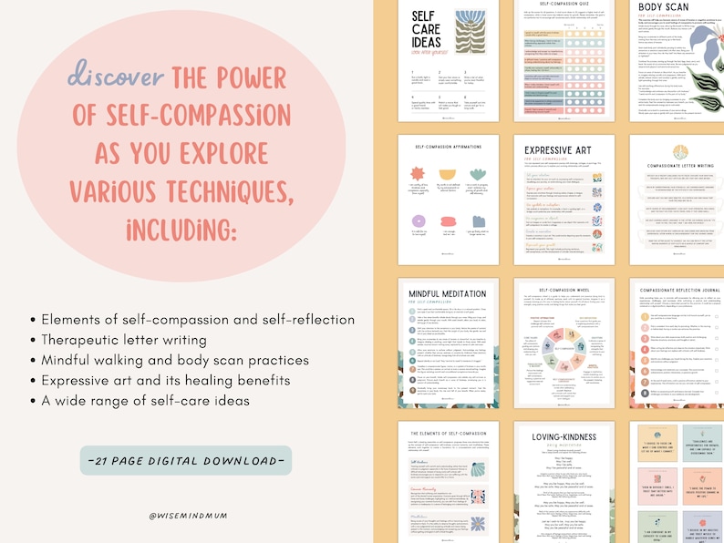 Self Compassion Workbook | Digital Printable | Self Care Journal ...