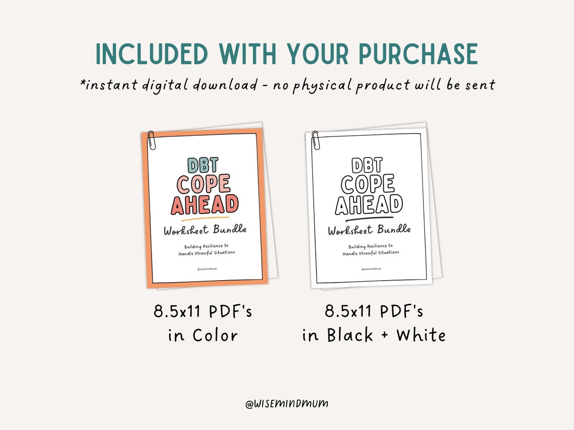 DBT Cope Ahead Skill Worksheet Bundle Instant Download Emotional ...