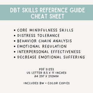 DBT Skills Cheat Sheet Dialectical Behavior Therapy BPD Resources ...