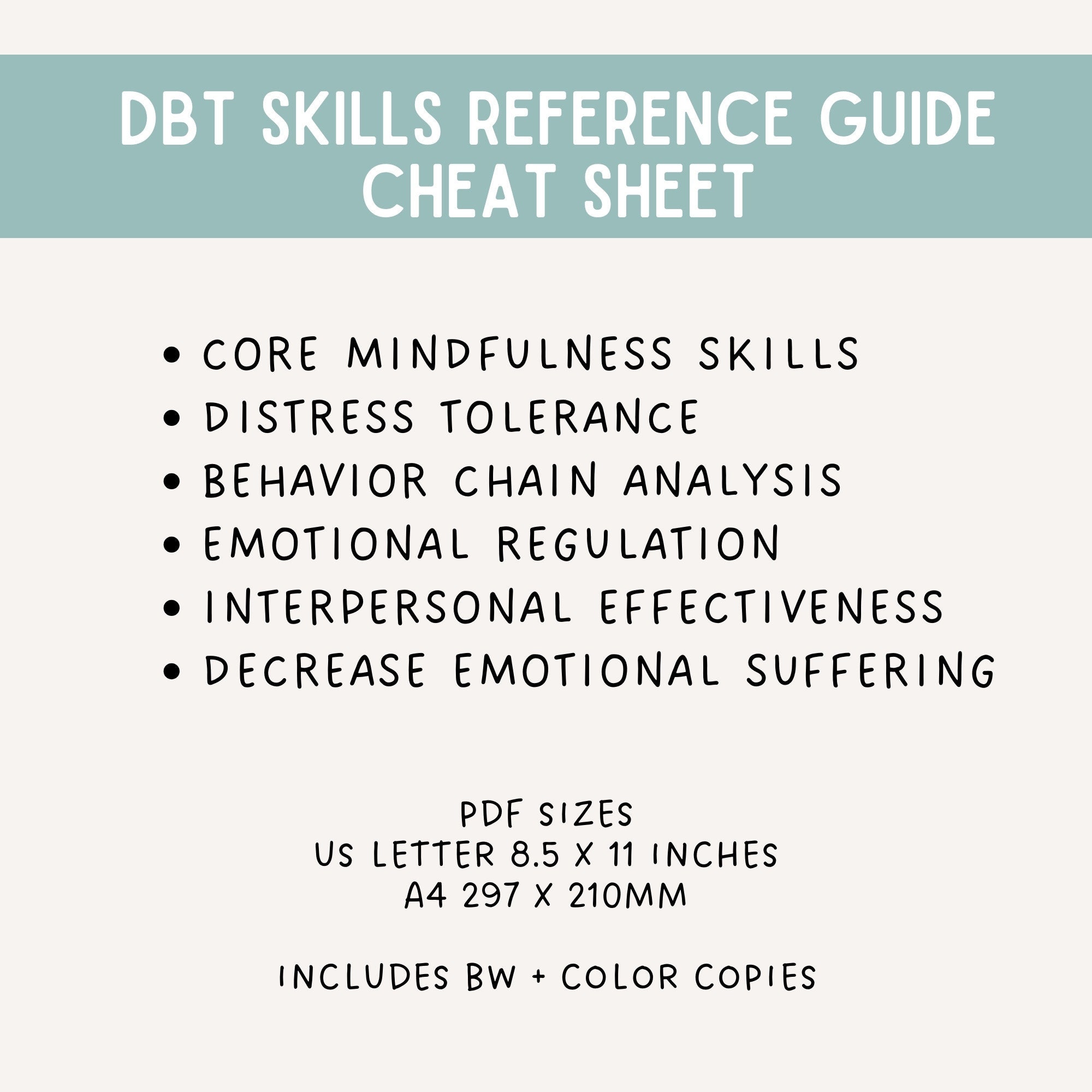 DBT Skills Cheat Sheet Dialectical Behavior Therapy BPD Resources ...