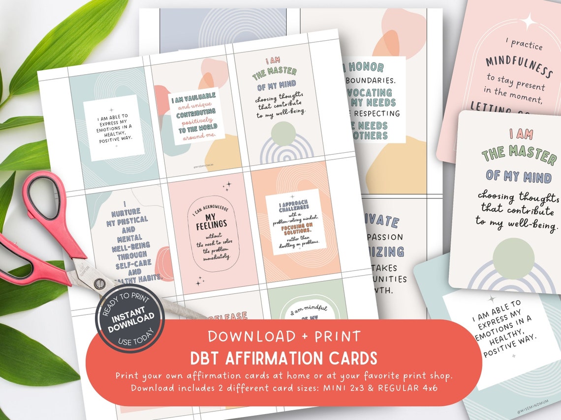 DBT Affirmations, Mindfulness Cards, CBT Therapy, Mental Health ...