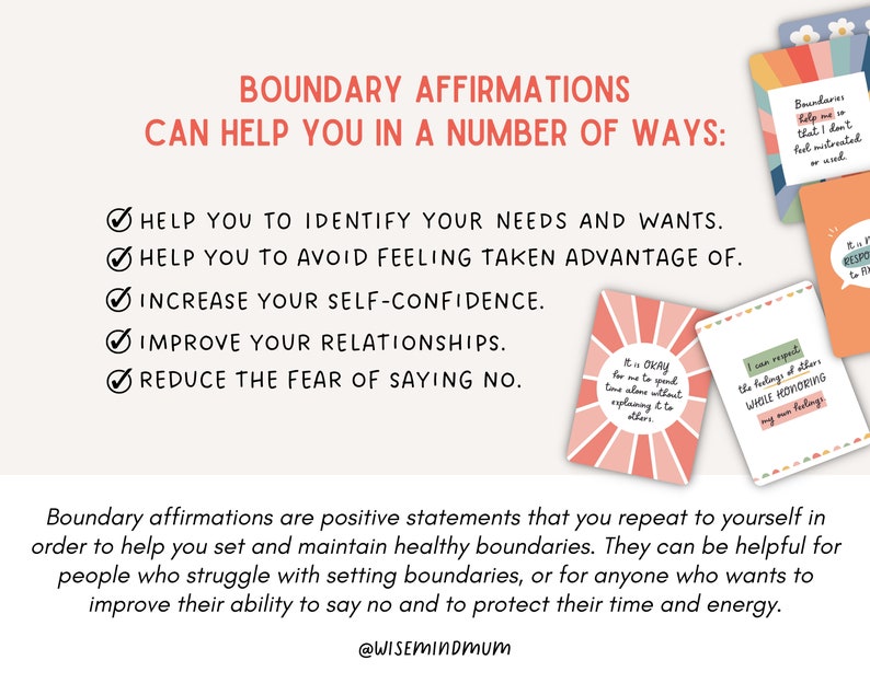 Personal Boundaries Flash Cards Printable Affirmation Deck Self Help ...