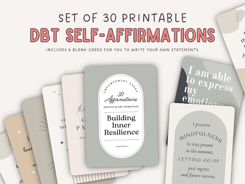 DBT Affirmations Flash Cards Printable Affirmation Deck Daily Positive ...