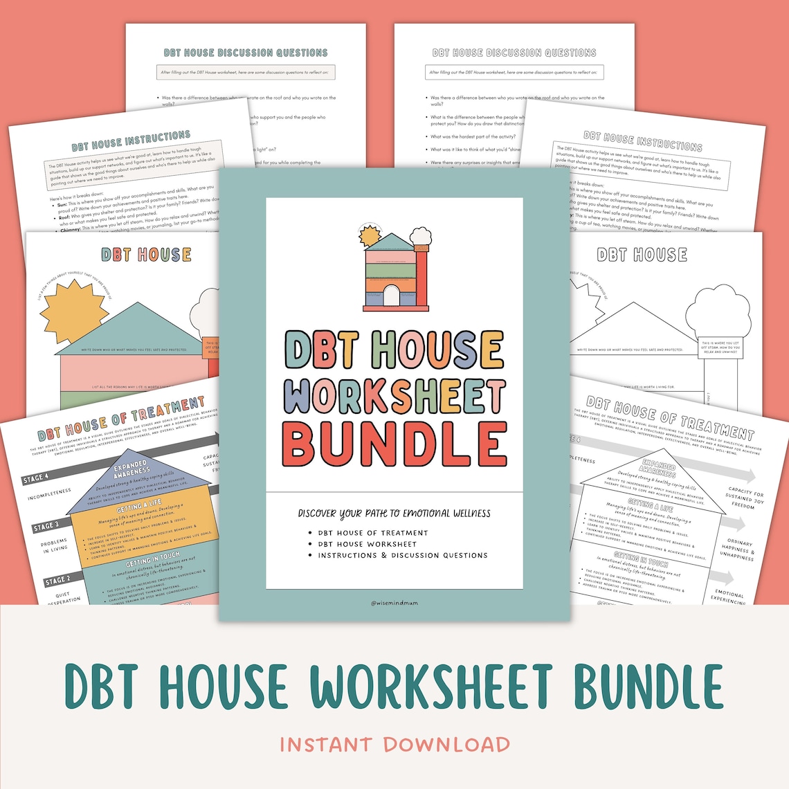 DBT House Worksheet Bundle Therapy Tools DBT Journal Workbook CBT Teen ...