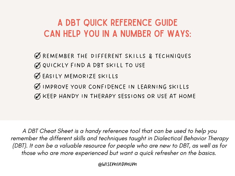 DBT Skills Cheat Sheet Dialectical Behavior Therapy BPD - Etsy
