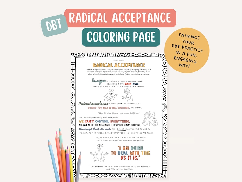 DBT Radical Acceptance Coloring Page: Mental Health Therapy Tool ...