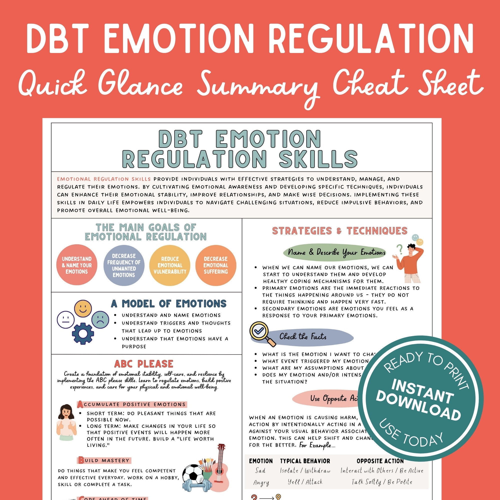 DBT Emotion Regulation Skills Cheat Sheet Coping Skills Overview Self ... DBT Emotion Regulation Skills Cheat Sheet Coping Skills Overview Self ...