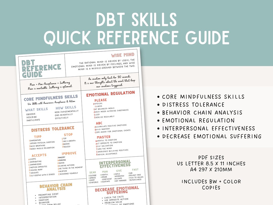 DBT Skills Cheat Sheet Dialectical Behavior Therapy BPD - Etsy