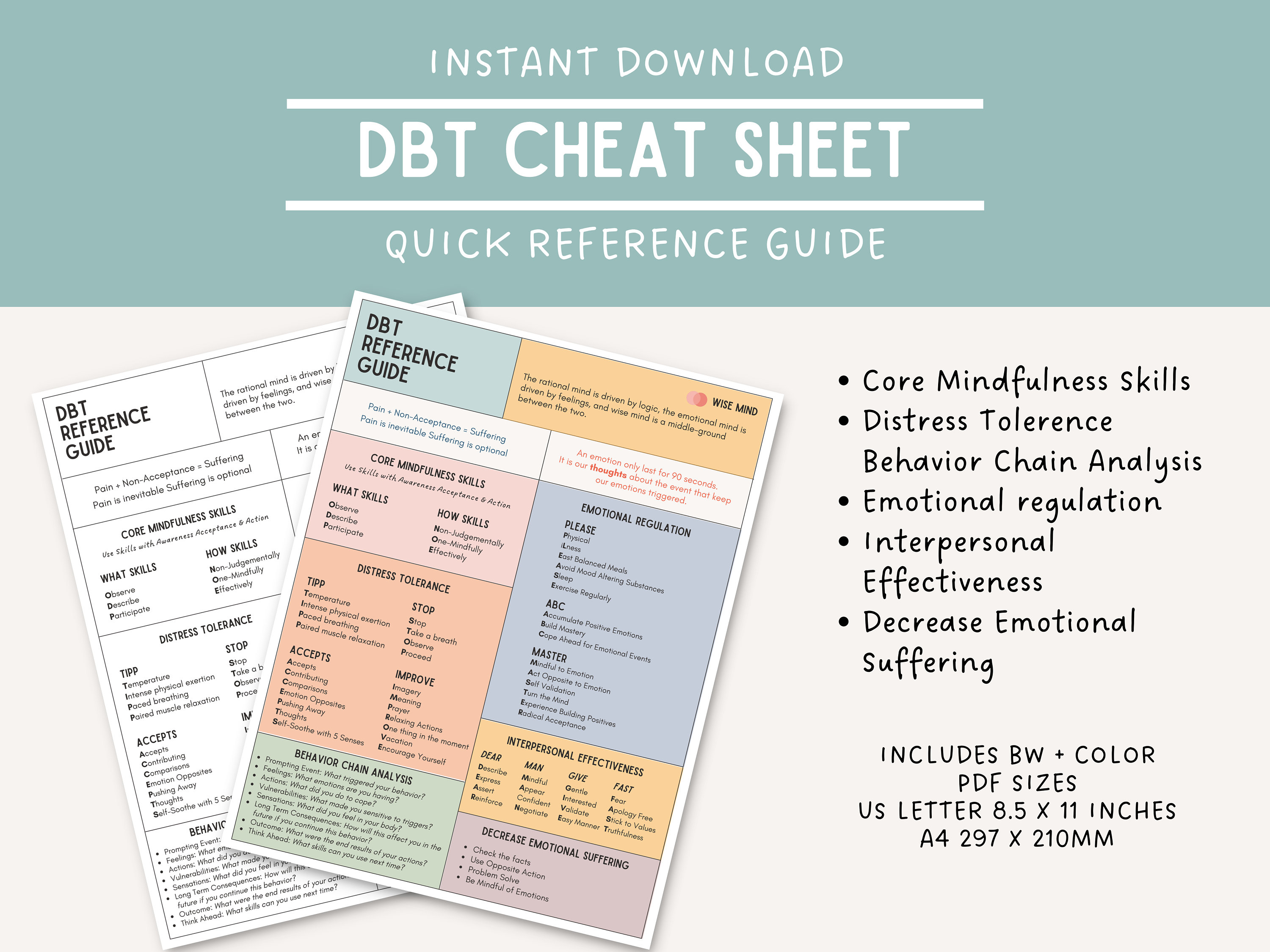 DBT Skills Cheat Sheet Dialectical Behavior Therapy Skills - Etsy Canada