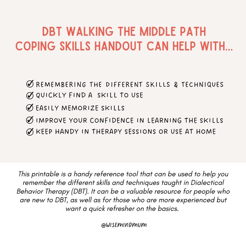 DBT Walking the Middle Path Coping Skills Printable Adolescent DBT ...