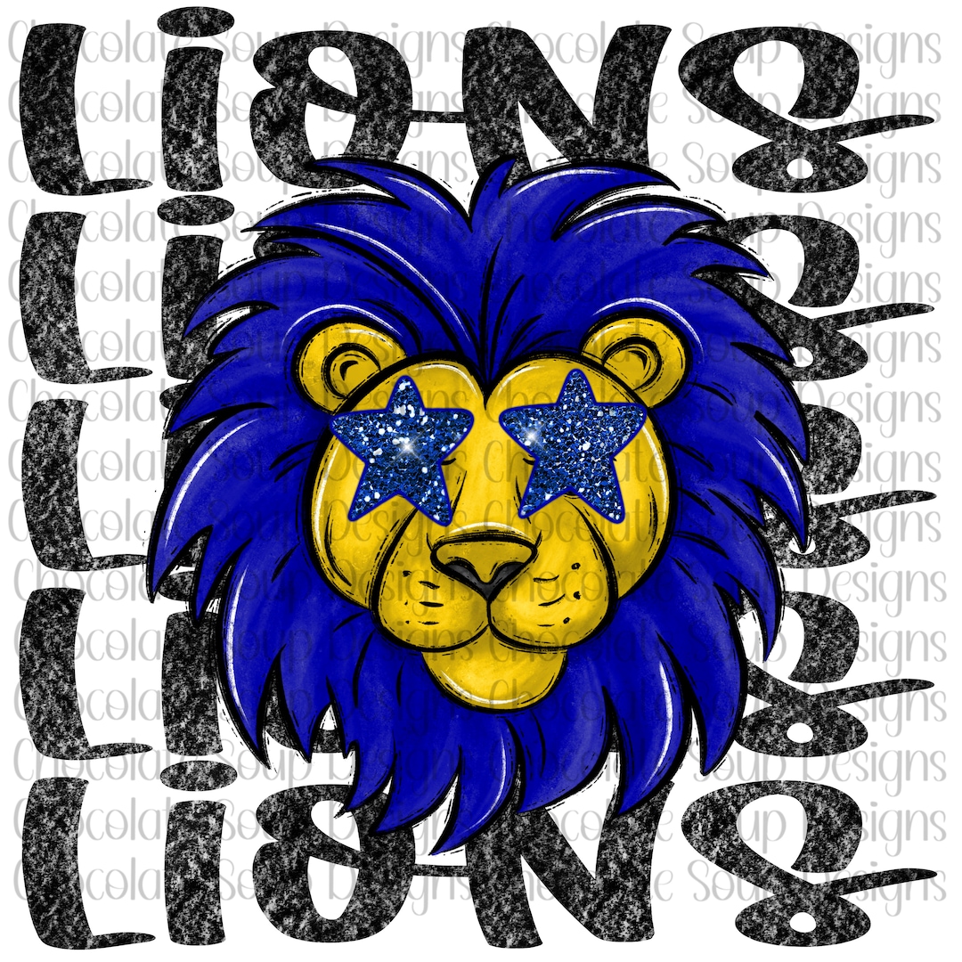 Lions Preppy Mascot PNG Lions Royal Blue Gold PNG School - Etsy