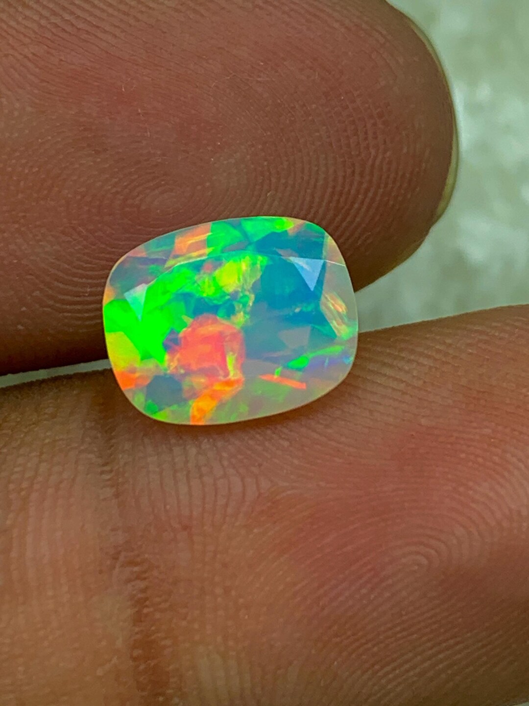 1.7cts - Cushion Cut Opal, Rainbow Fire Black Ethiopian Welo Opal, Fire Opal, Opal for Jewelry ...