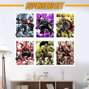 Superhero Set of 6 - Superhero Prints - Superhero Wall Art - Superhero ...