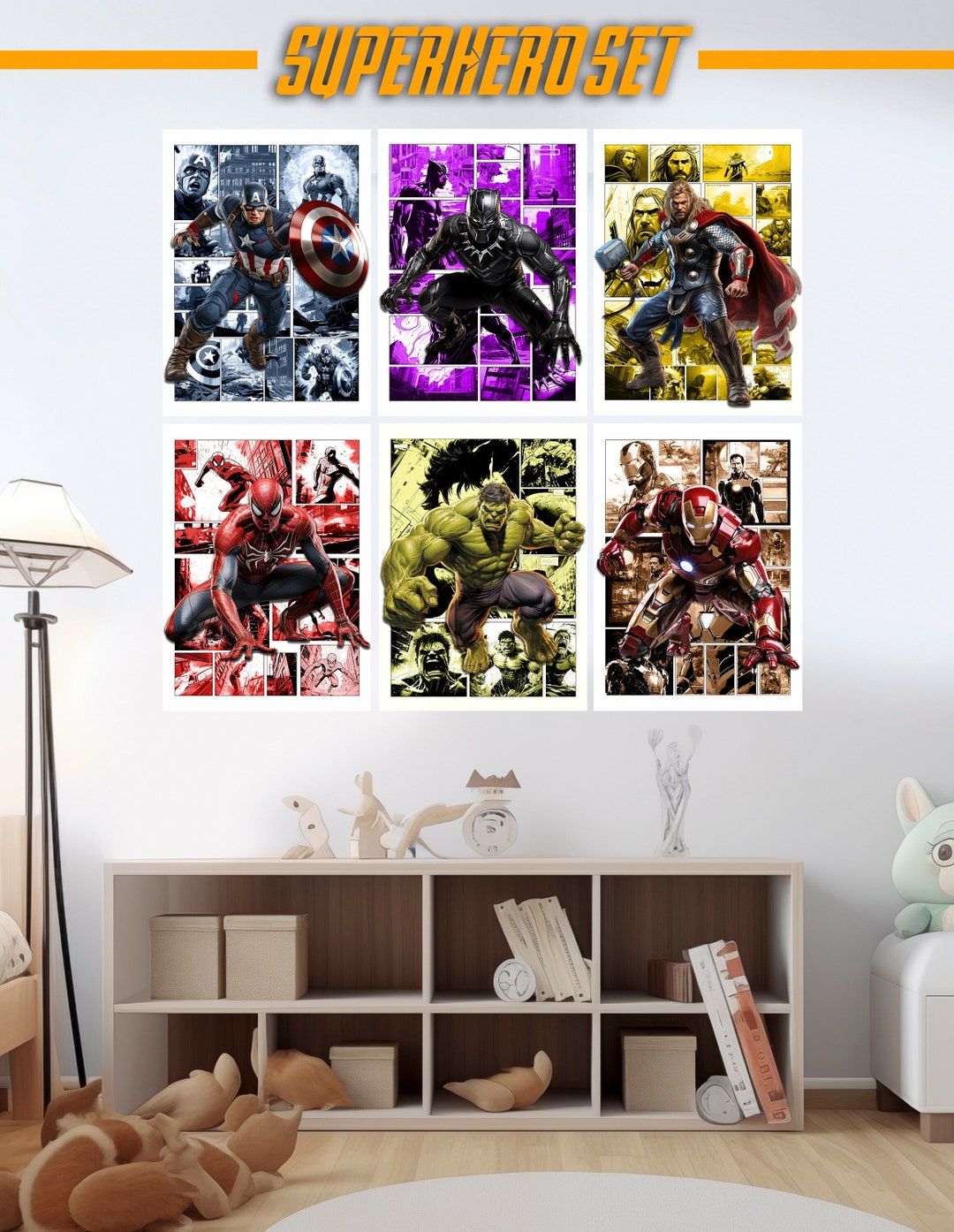 Superhero Set of 6 - Superhero Prints - Superhero Wall Art - Superhero ...