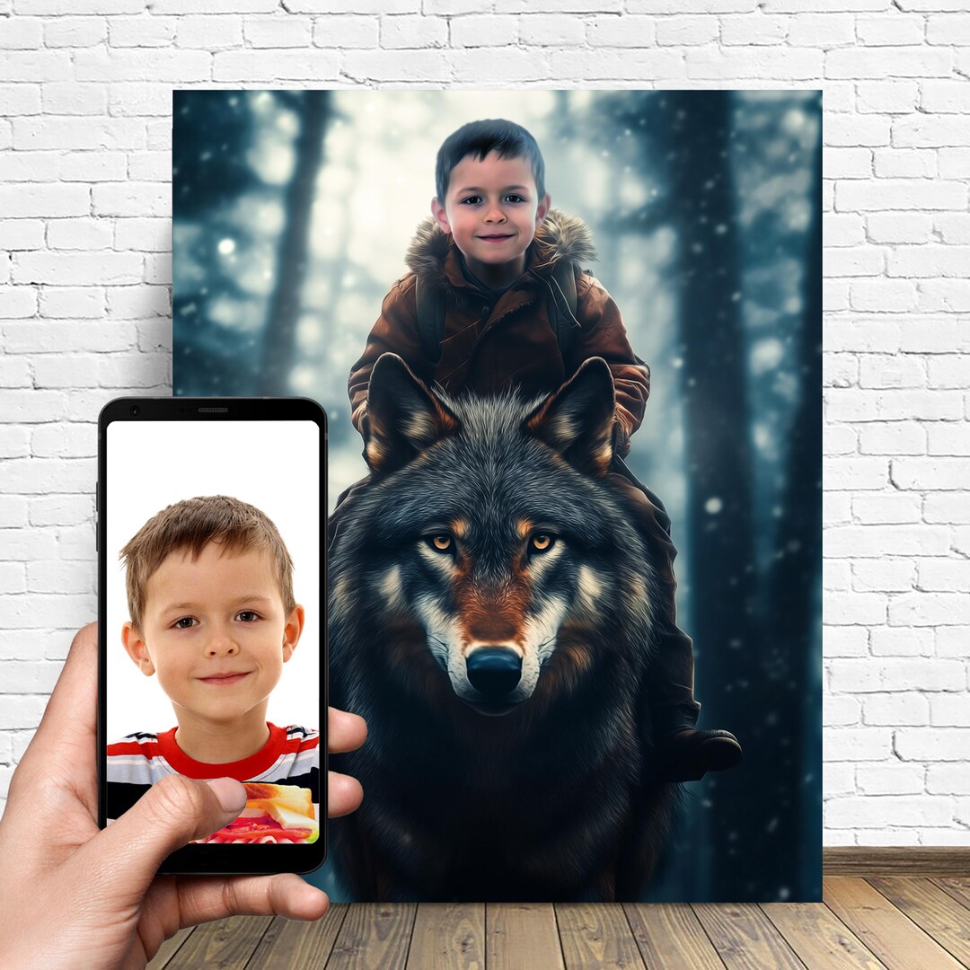 Personalized Kid Riding a Wolf - Personalized Wolf Portrait ...