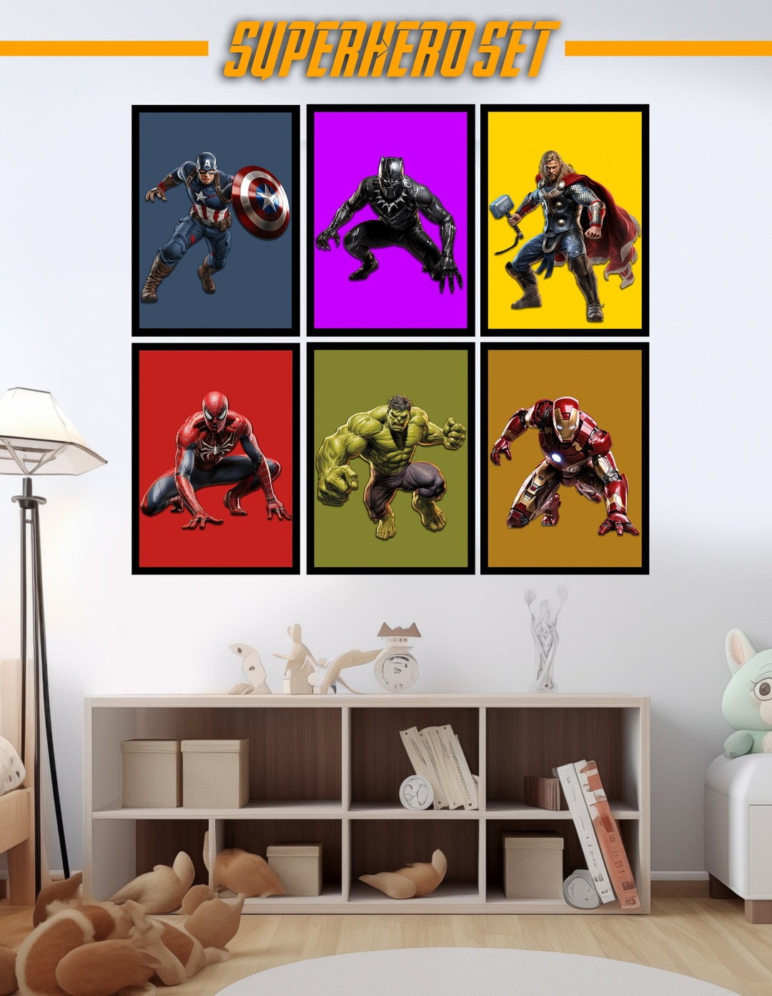 Superhero Set of 6 - Superhero Prints - Superhero Wall Art - Superhero ...
