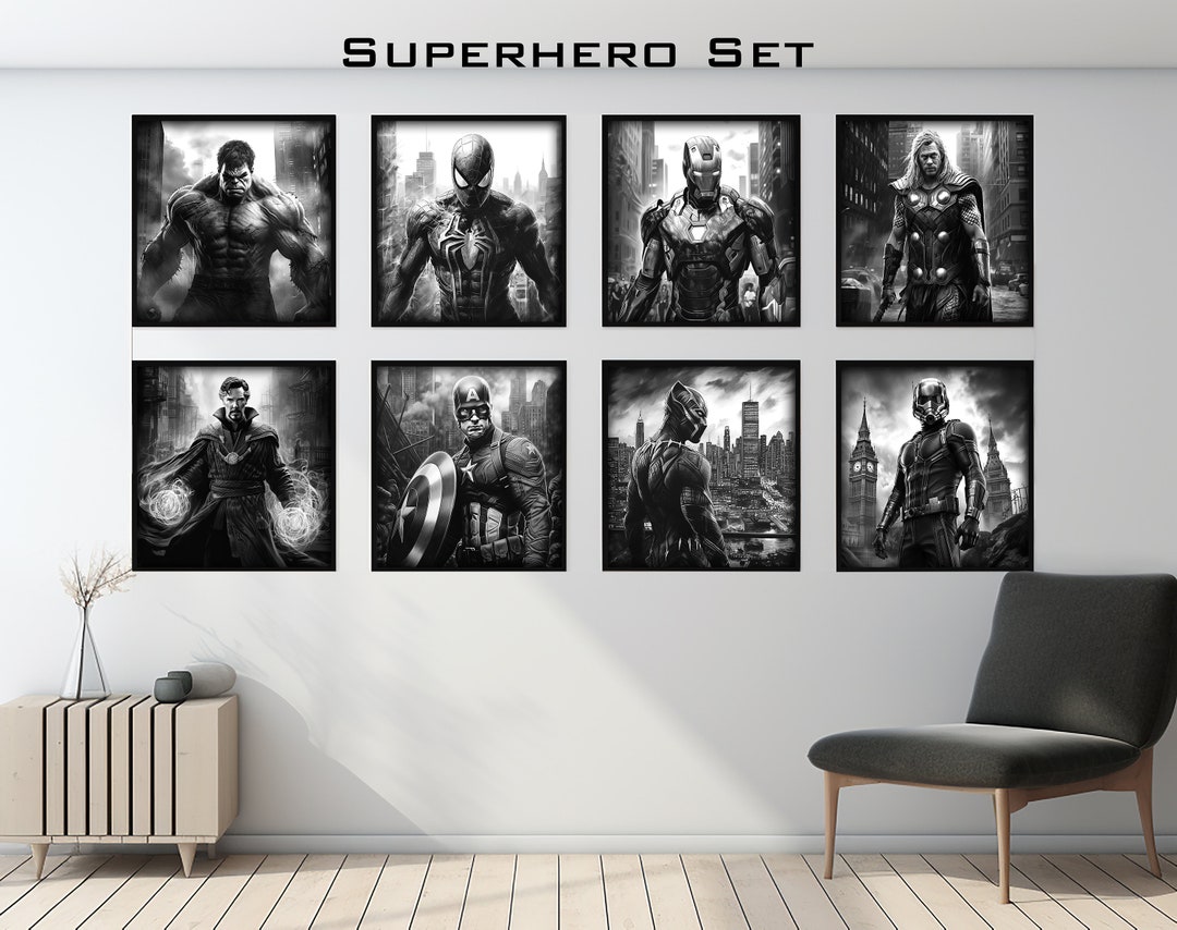 Superhero Set of 8 - Superhero Prints - Superhero Wall Art - Superhero ...