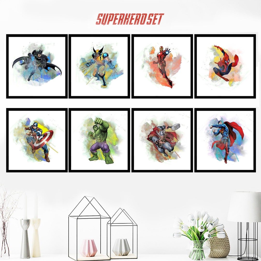 Superhero Set of 8 Superhero Prints Superhero Wall Art Superhero ...