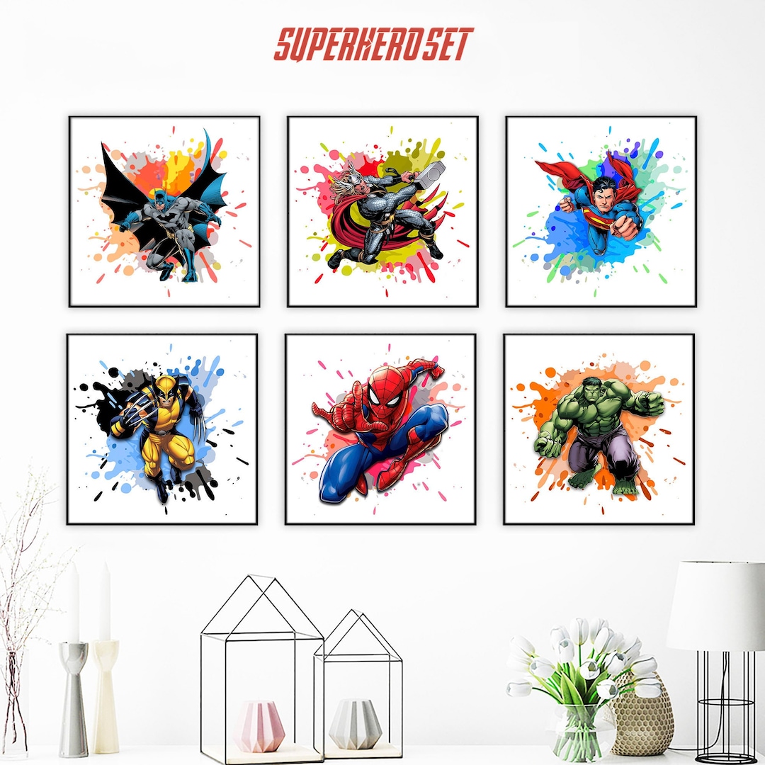 Superhero Set of 6 - Superhero Prints - Superhero Wall Art - Superhero ...