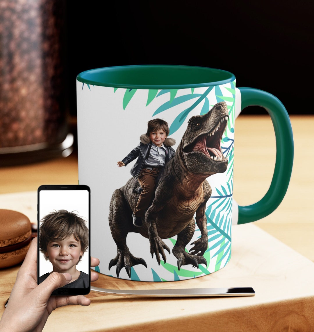 Custom Dinosaur Mug - Kid Riding Dinosaur Mug - Personalized Mug for ...