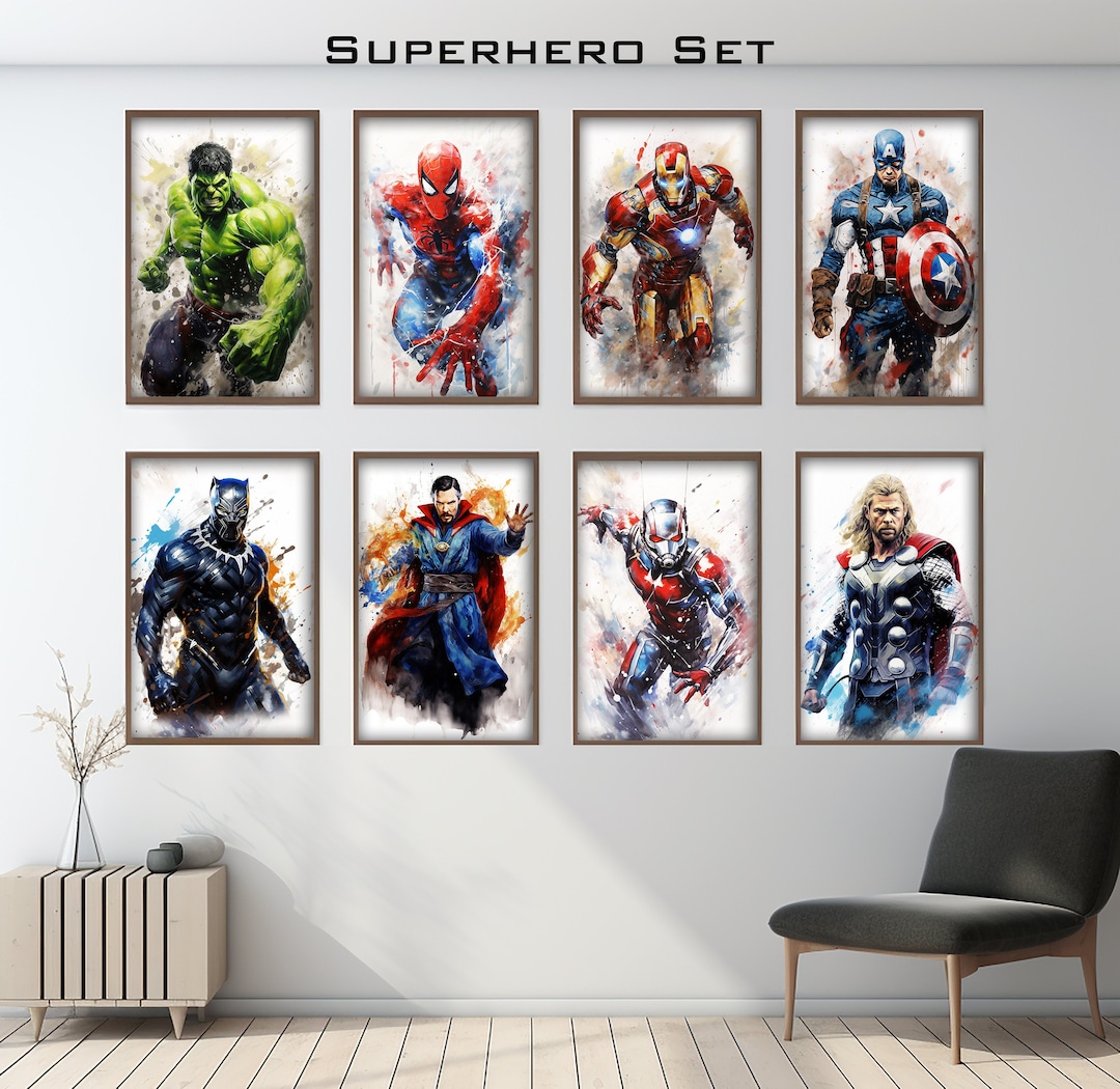 Superhero Set of 8 - Superhero Prints - Superhero Wall Art - Superhero ...
