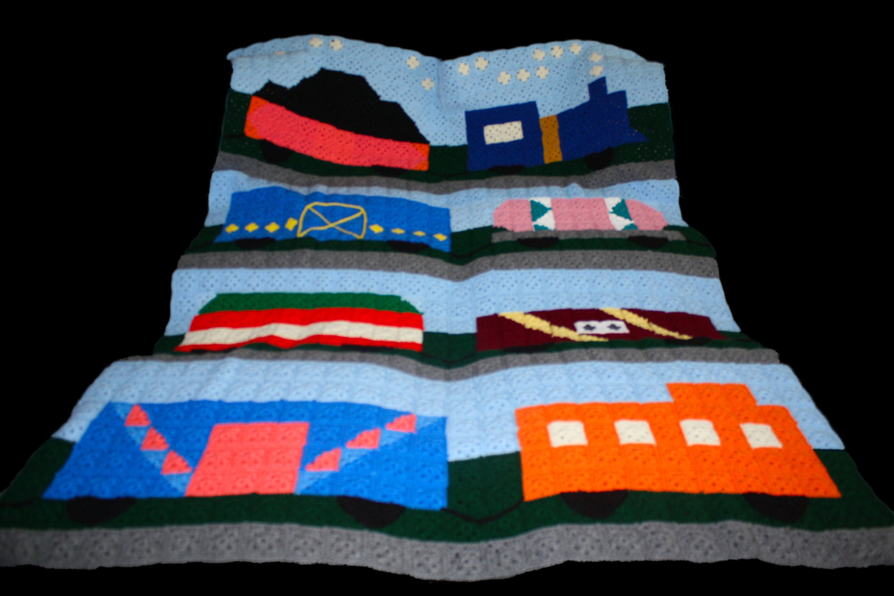 Crochet Freight Train Granny Square Blanket - Etsy