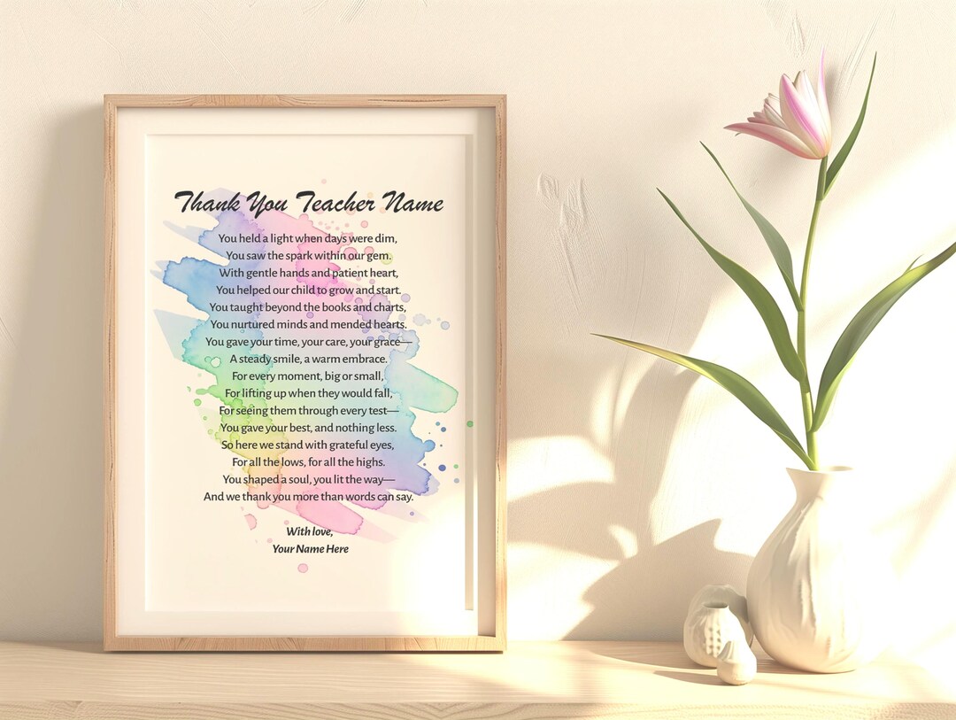 Custom Teacher Gift: Rainbow Watercolor Art Print (digital Download ...