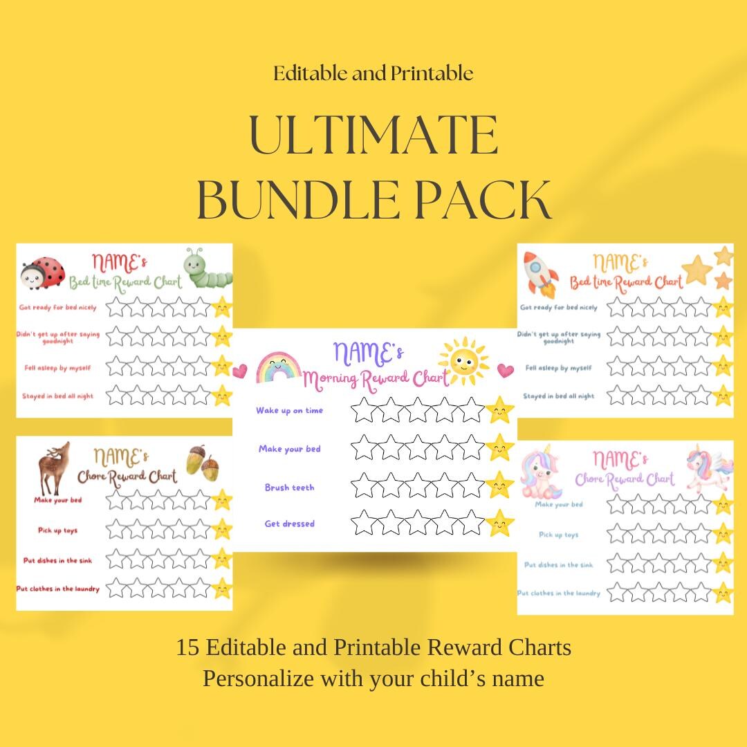 Editable Toddler Reward Chart Bundle: Watercolor Themes (printable PPTX ...