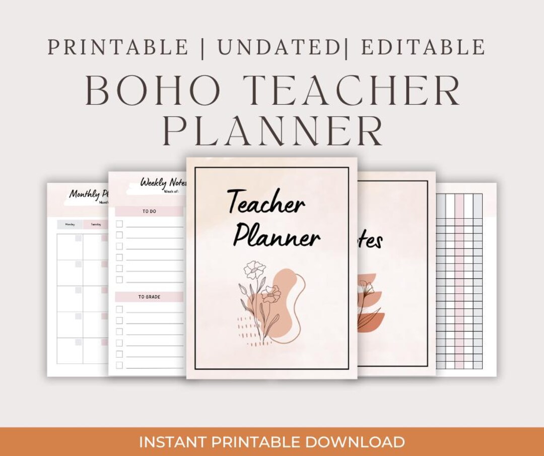 Boho Teacher Planner: Printable, Editable Lesson Binder (digital ...