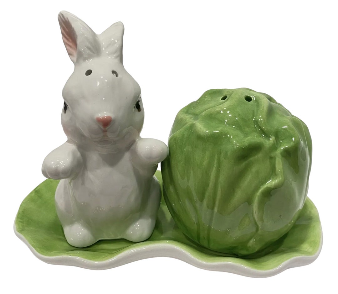 CORNER RUBY 3pc Ceramic Bunny and Cabbage Salt and Pepper Set - Etsy