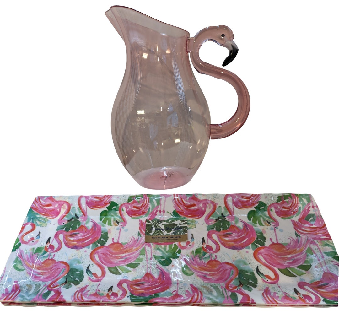 Flamingo Pitcher and Set of Two Tommy Bahama Flamingo Serving Trays - Etsy