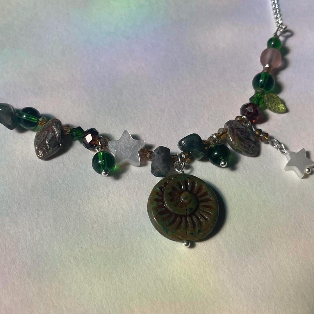 Ammonite Fossil Chain Czech Bead Nature Themed Necklace - Etsy