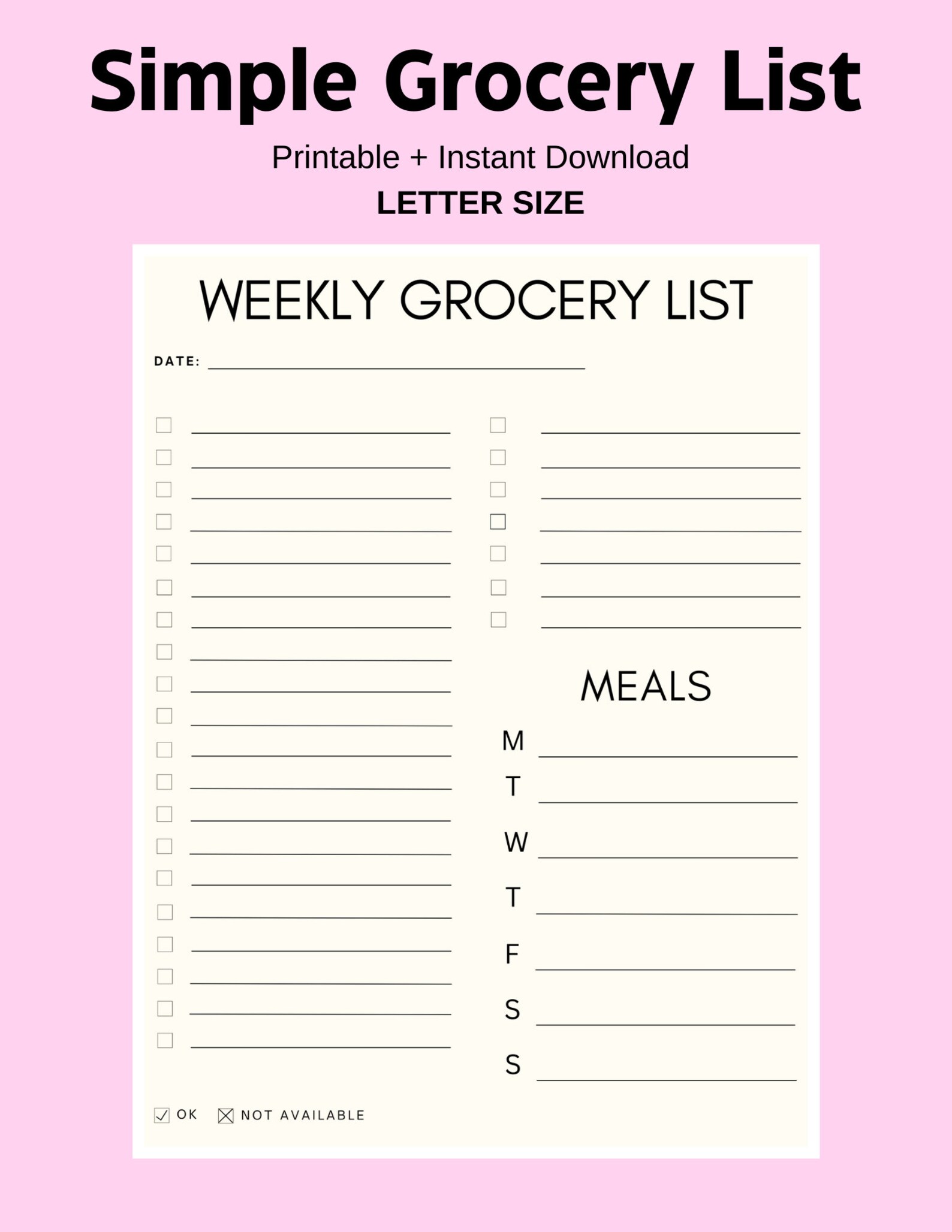 Simple Grocery List, Grocery List Printable, Meal Planner Template ...