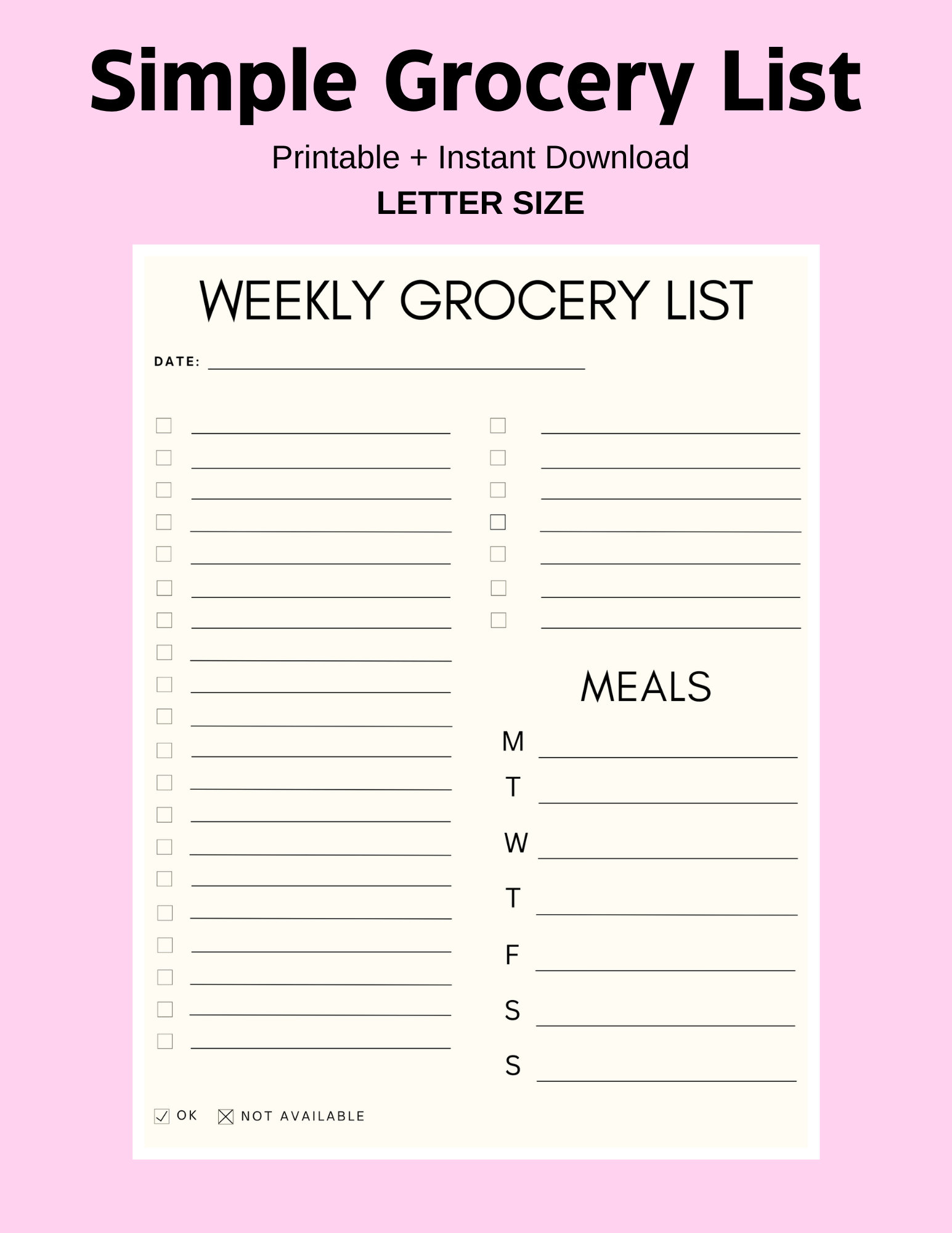 Simple Grocery List, Grocery List Printable, Meal Planner Template, Grocery List, Easy Grocery ...