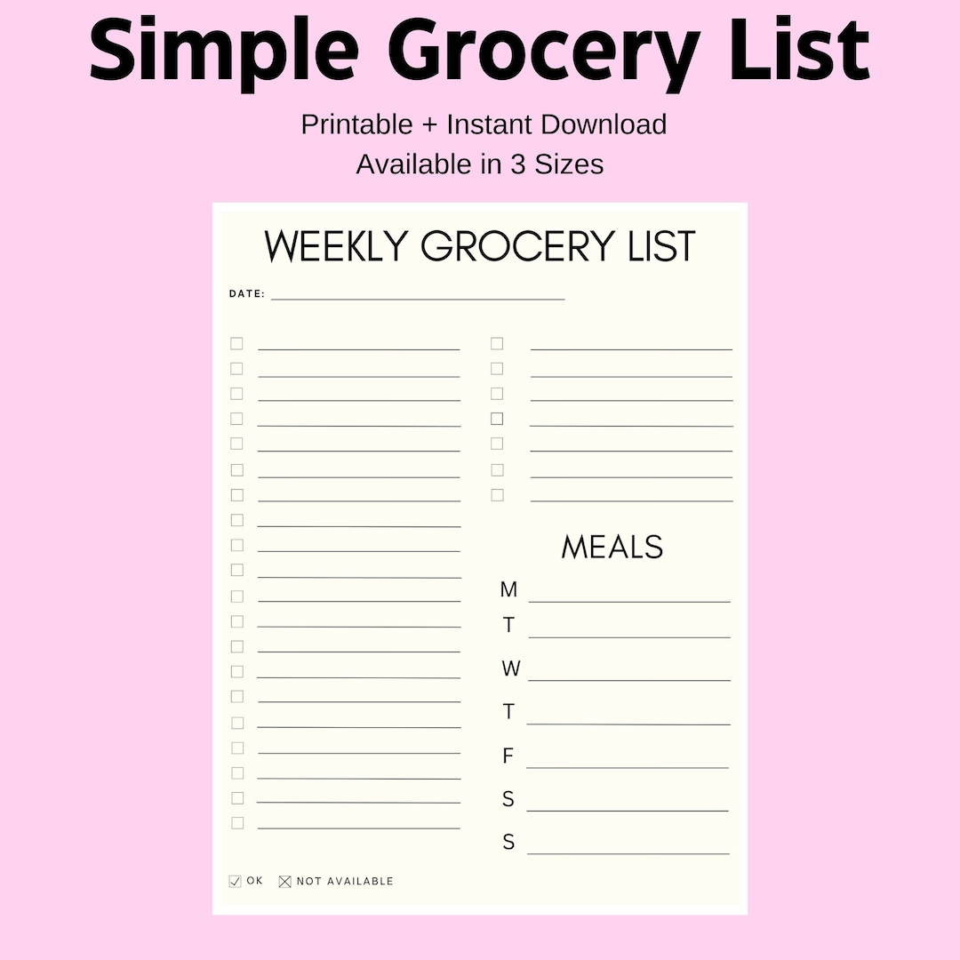 Simple Grocery List, Grocery List Printable, Meal Planner Template ...