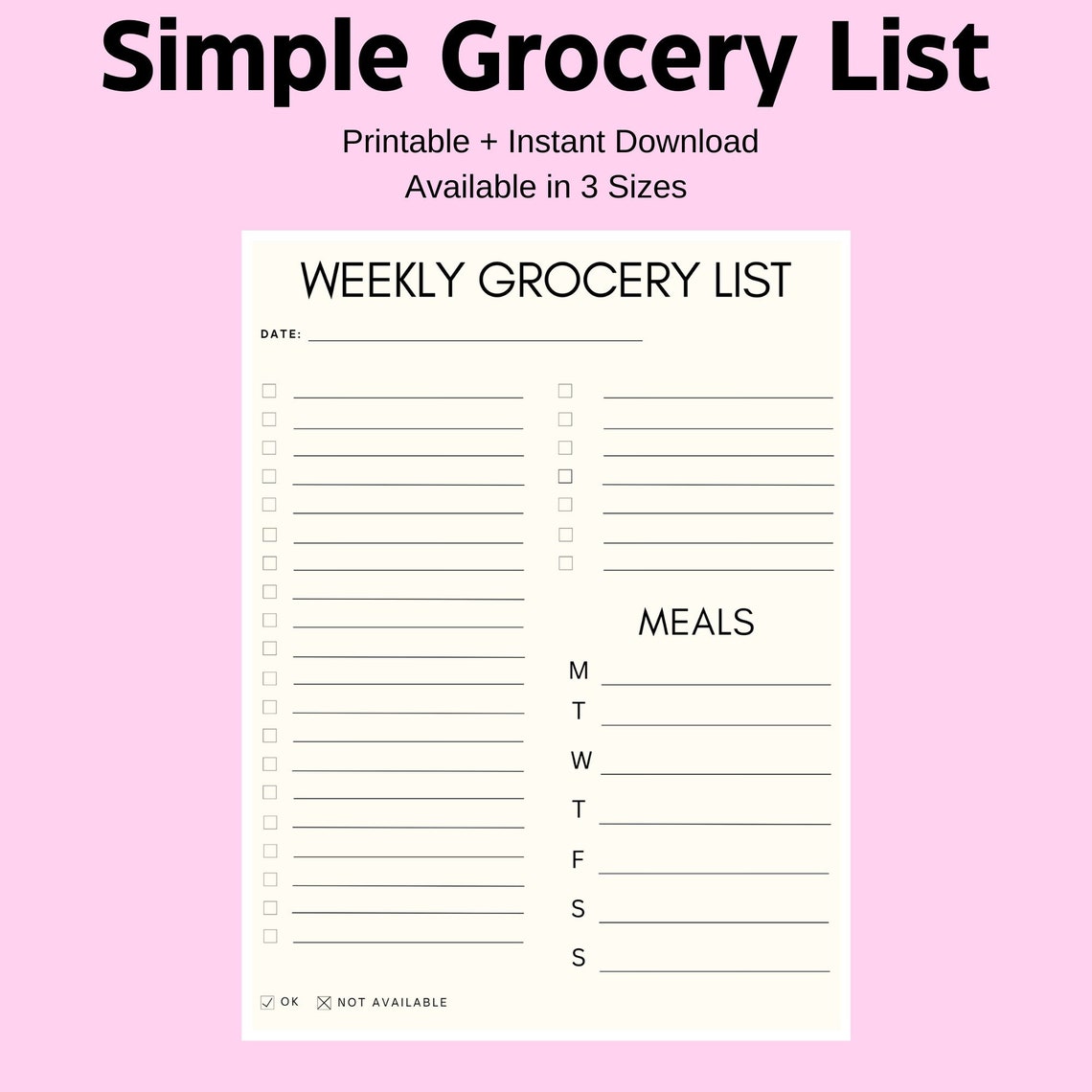 Simple Grocery List, Grocery List Printable, Meal Planner Template ...