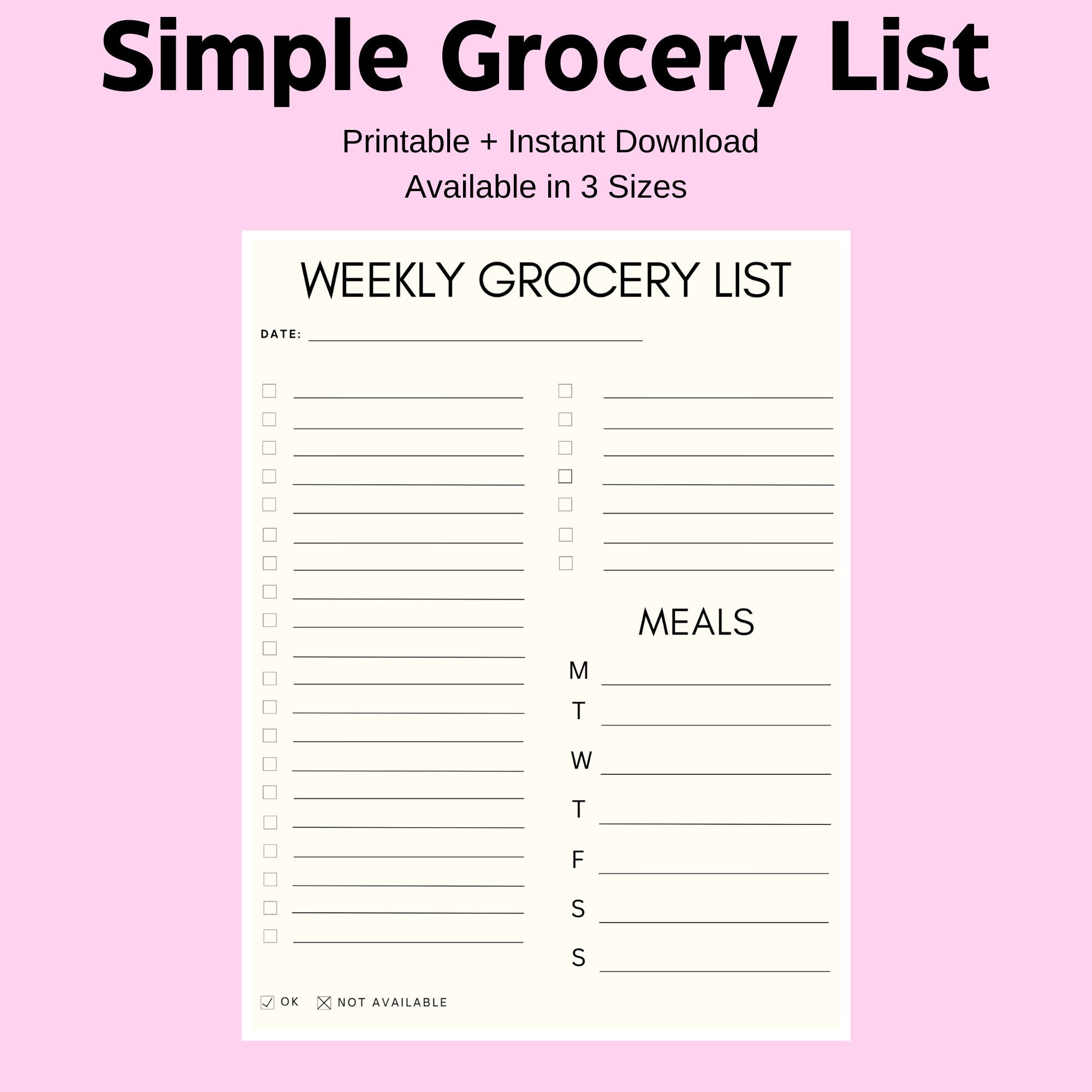 Simple Grocery List, Grocery List Printable, Meal Planner Template ...