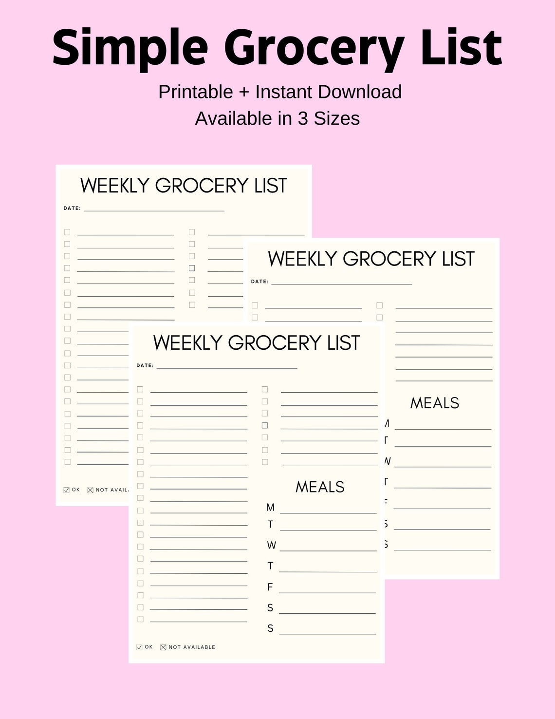 Simple Grocery List, Grocery List Printable, Meal Planner Template ...