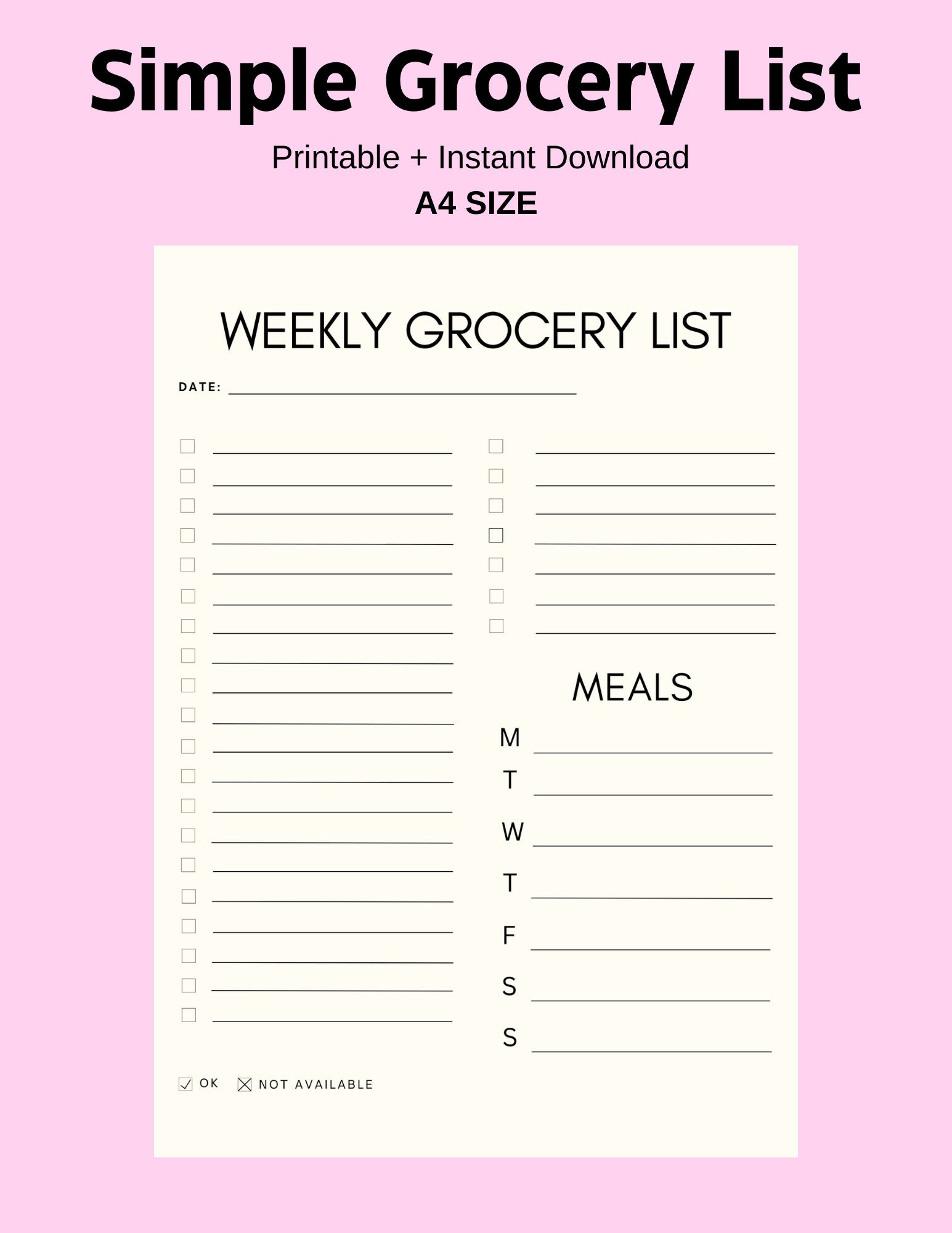 Simple Grocery List, Grocery List Printable, Meal Planner Template, Grocery List, Easy Grocery ...
