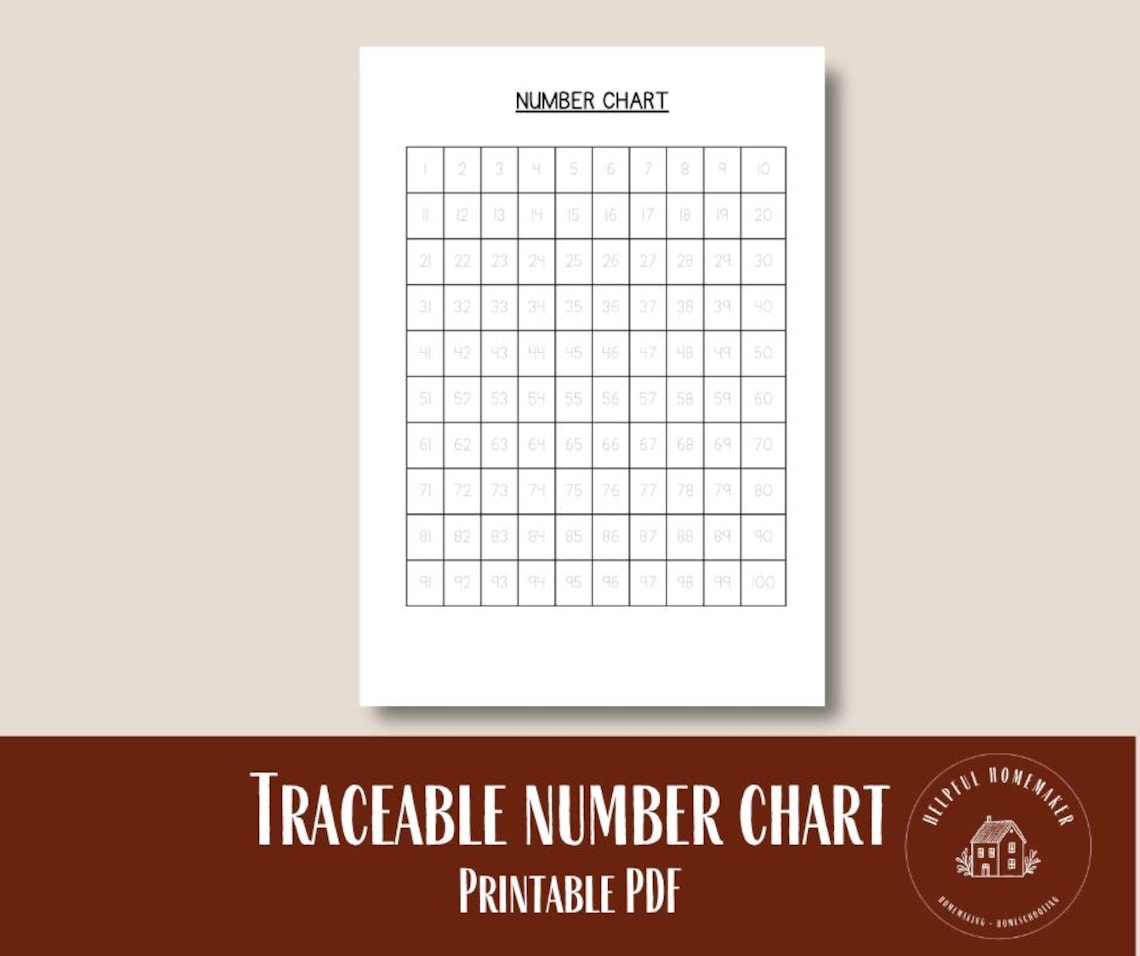 Number Chart Worksheet, 1-100 Number Chart, Traceable Number Chart ...