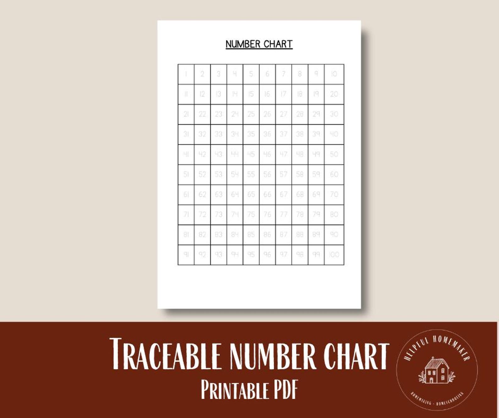 Number Chart Worksheet, 1-100 Number Chart, Traceable Number Chart ...